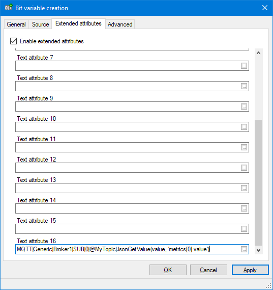 Configuration of the variables