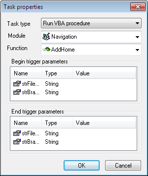 Configuring tasks when running the scheduler from the menu