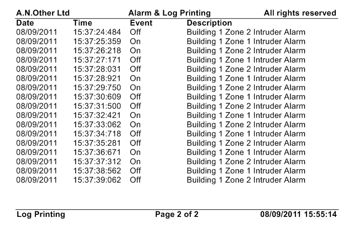 About printing from Alarm and Log viewers