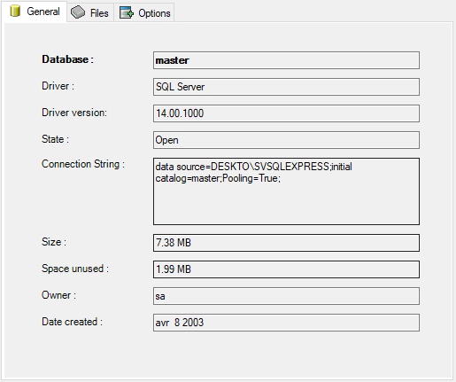Displaying the properties of a database