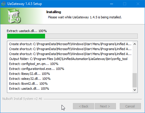 OPC UA gateway installation