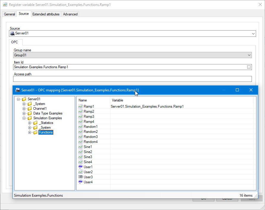 Mapping variables to the UA Gateway