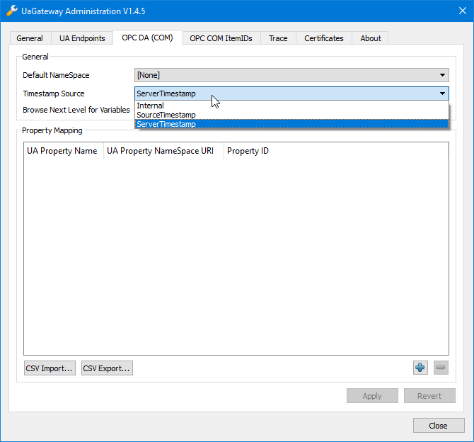 Mapping variables to the UA Gateway