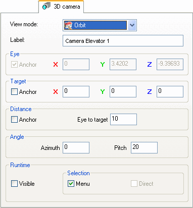 3D camera model settings