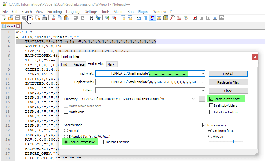 Using Regular Expressions With Advanced Text Editor Pcvue Pcvue