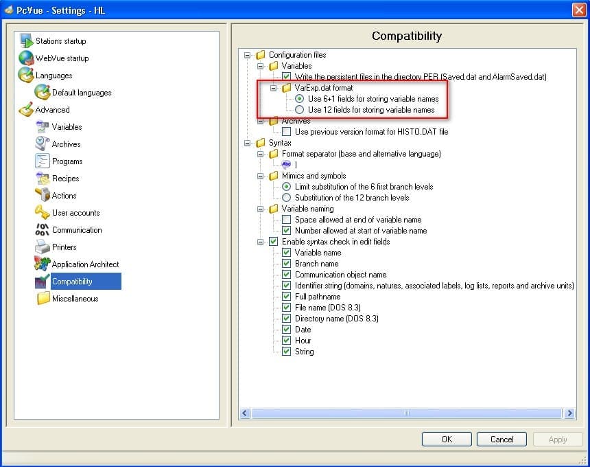 Varexp.dat format and PcVue 10.0 - PcVue PcVue