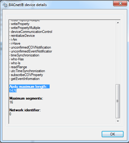 BACnet - Segmentation feature - PcVue PcVue