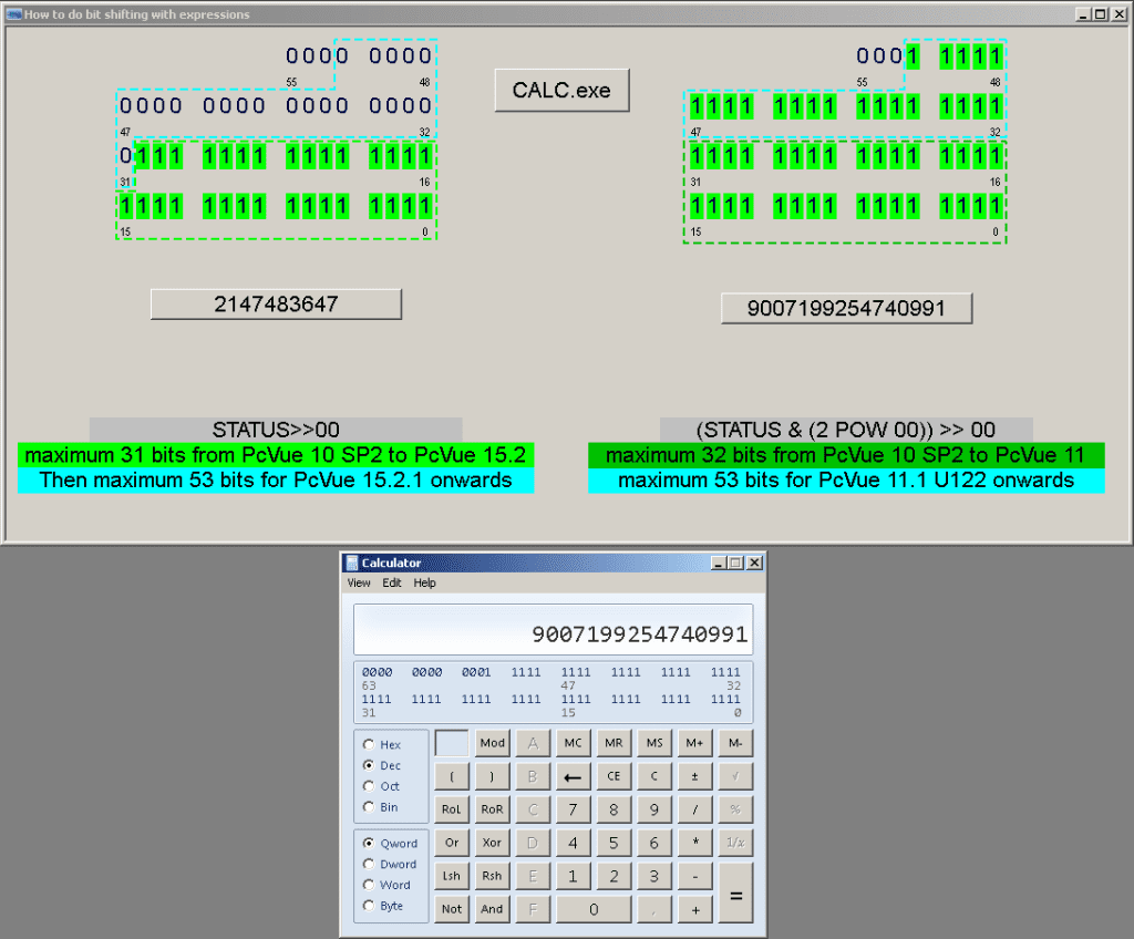 How to do bit shifting with long integers - PcVue PcVue