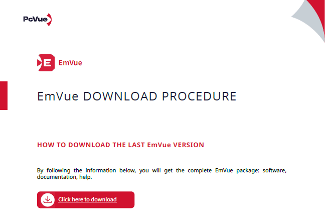 Download procedure for EmVue - PcVue PcVue