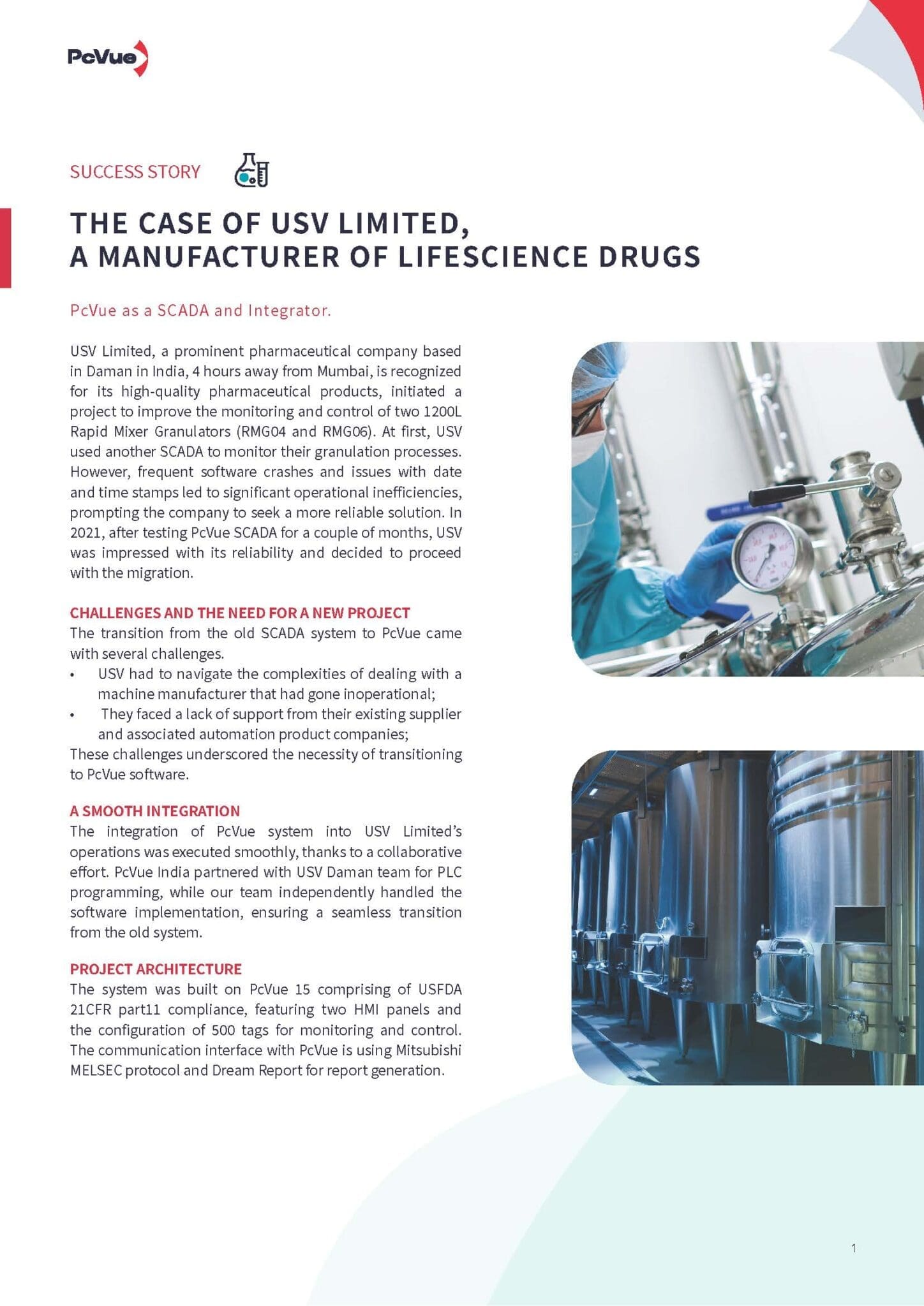 THE CASE OF USV LIMITED, A MANUFACTURER OF LIFESCIENCE DRUGS - PcVue PcVue